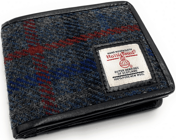 Mens Harris Tweed Trifold Wallet Slate Grey Check
