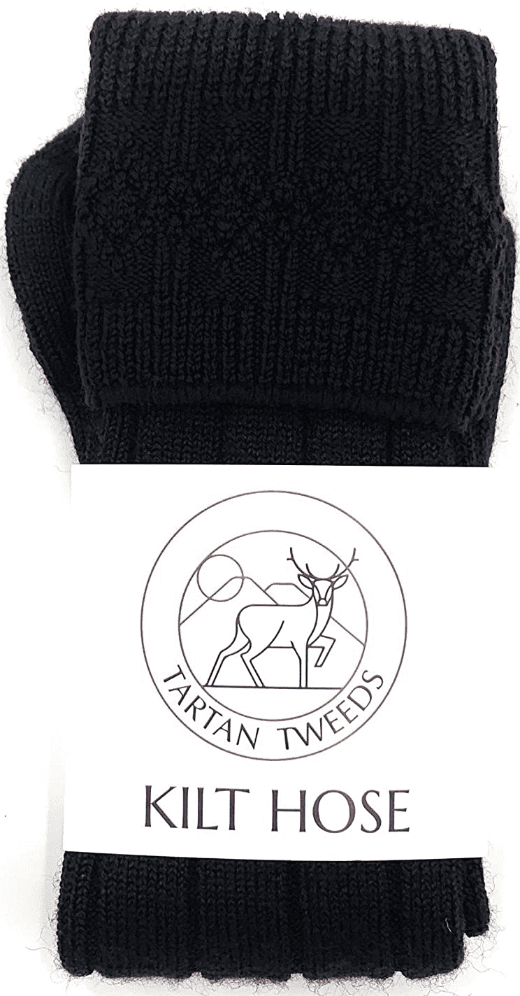 Mens Scottish Wool Kilt Hose Socks Plain Black