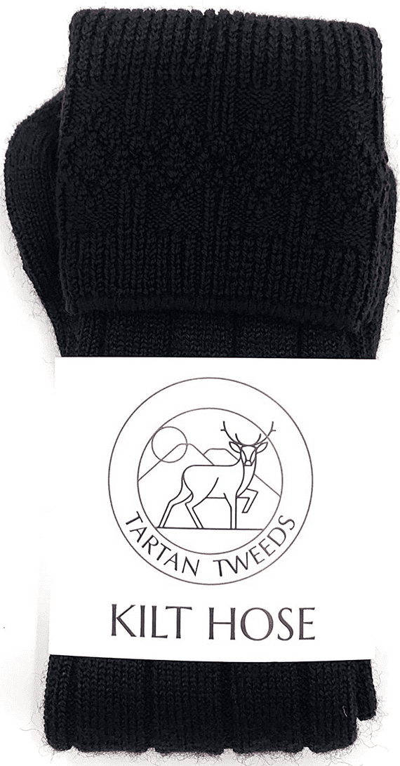 Mens Scottish Wool Kilt Hose Socks Plain Black