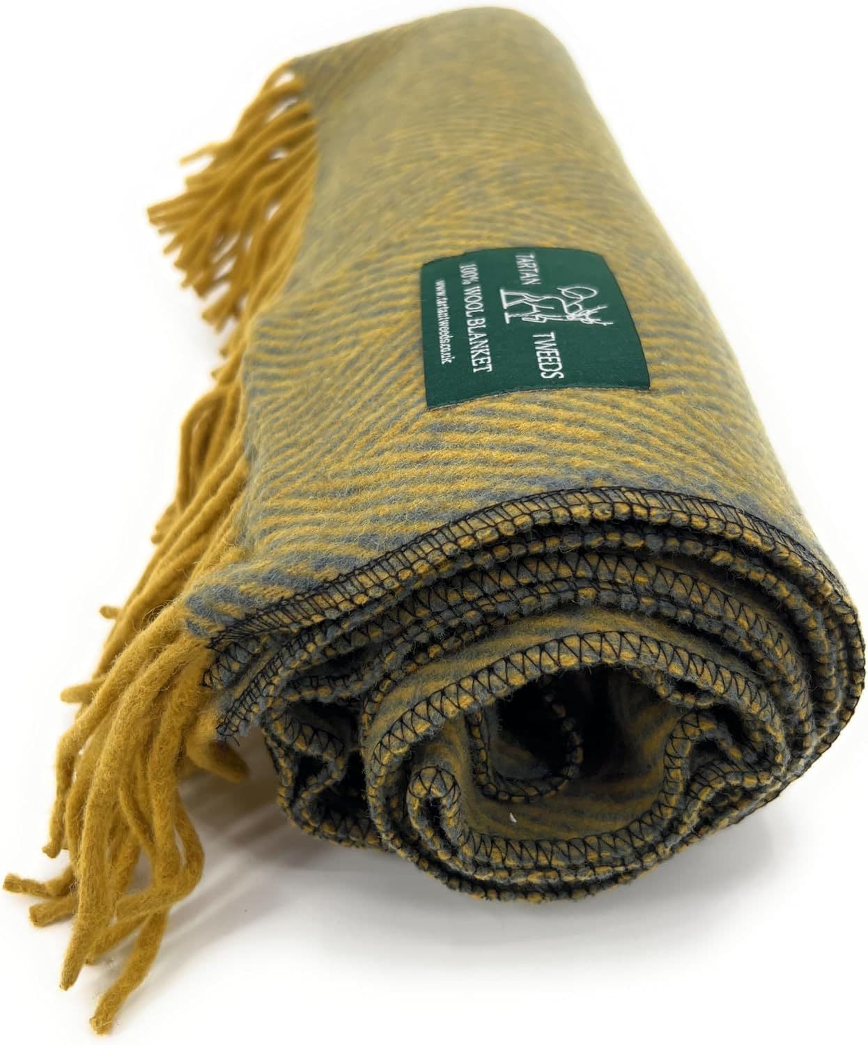 Mustard Grey Herringbone Knee Blanket 100 New Wool