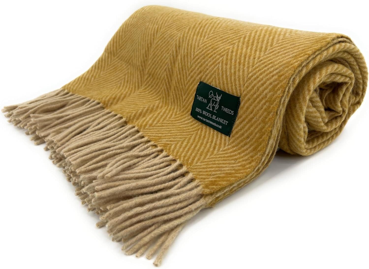 Mustard Herringbone 100 Wool Large Blanket Throw