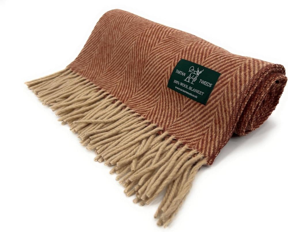 Rust Herringbone Knee Blanket 100 New Wool