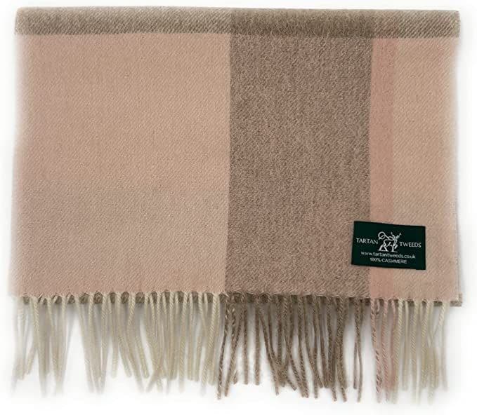 Soft Pink Check Fine Pure Cashmere Scarf 180 cm x 30 cm