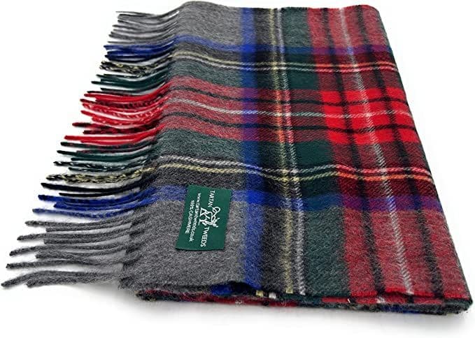 Stewart Grey Check Extra Fine Pure Cashmere Scarf 180 cm x 30 cm