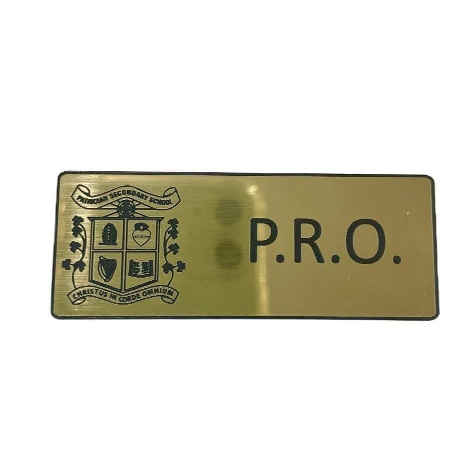 School badge personalised with your own writing and crest minimum order 20