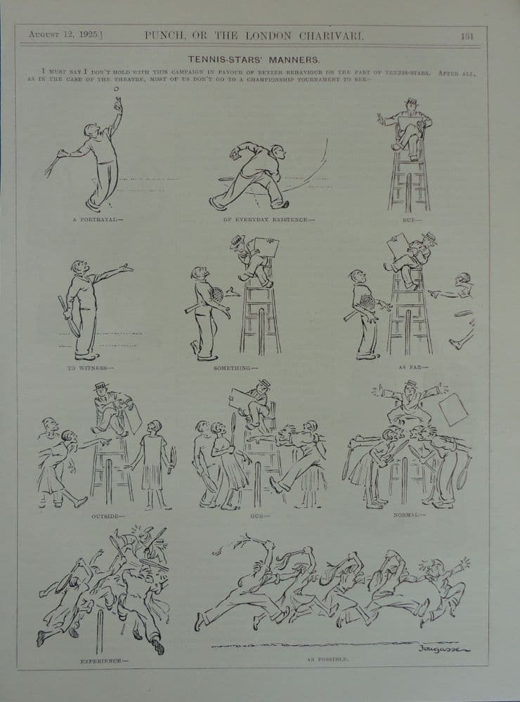 "Tennis Stars Manners" Fougasse Punch Cartoon 1925 Aug 12th
