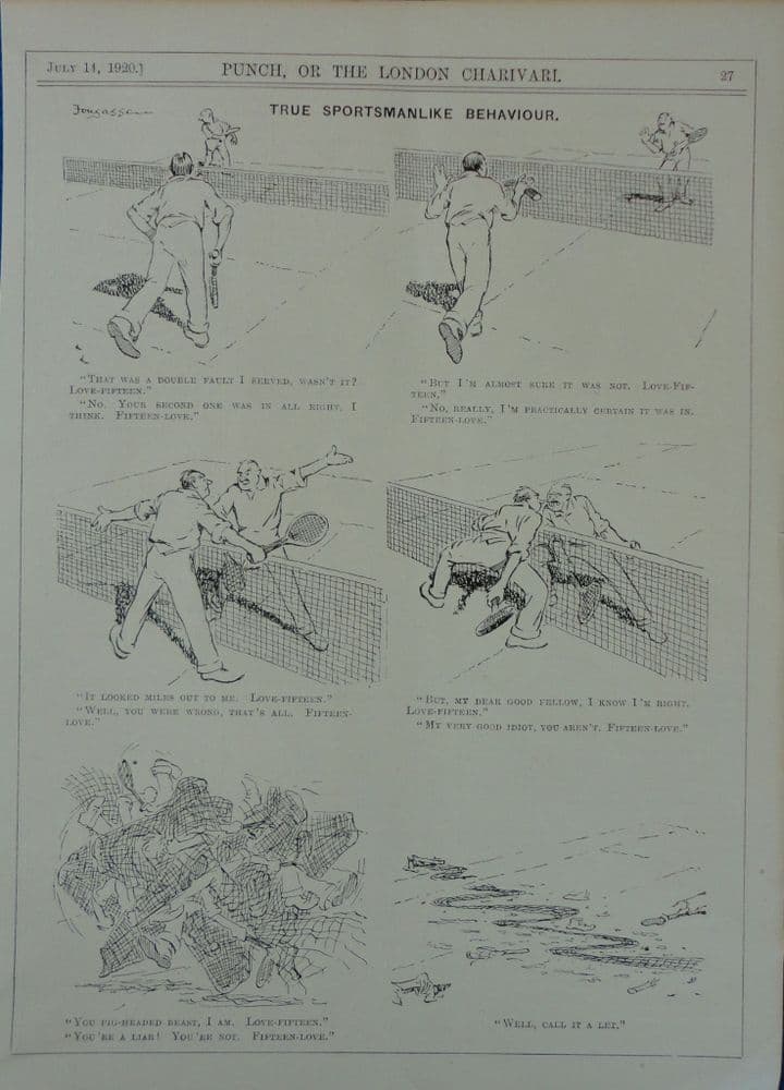 "True Sportsmanlike Behaviour" Fougasse Punch Cartoon 1920 Jul 4th