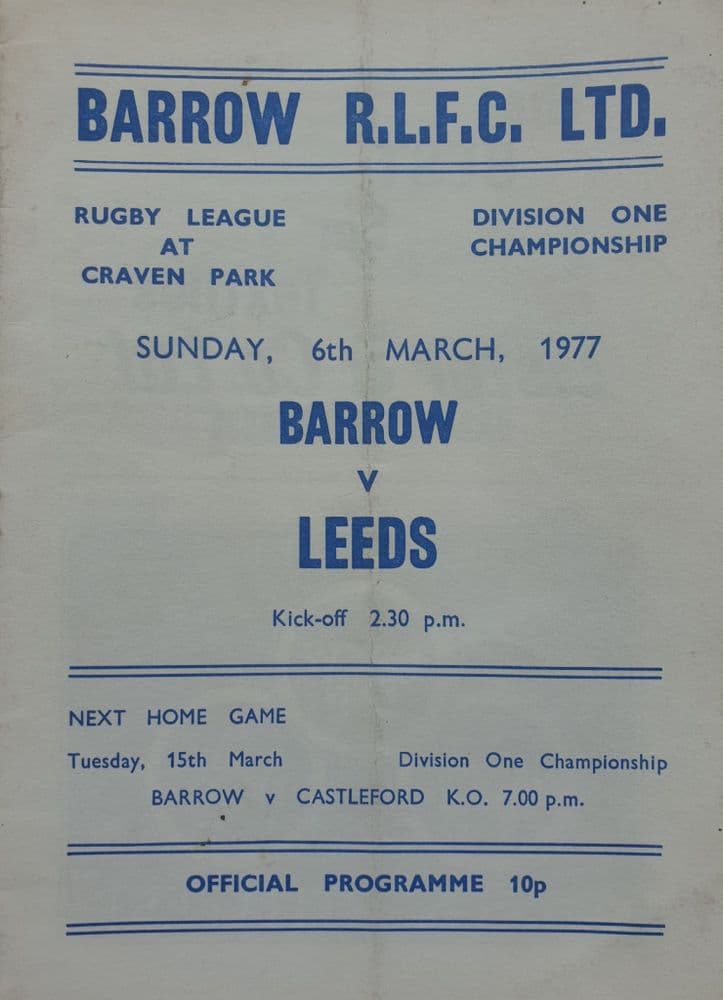 Barrow v Leeds 1977 Mar 6th