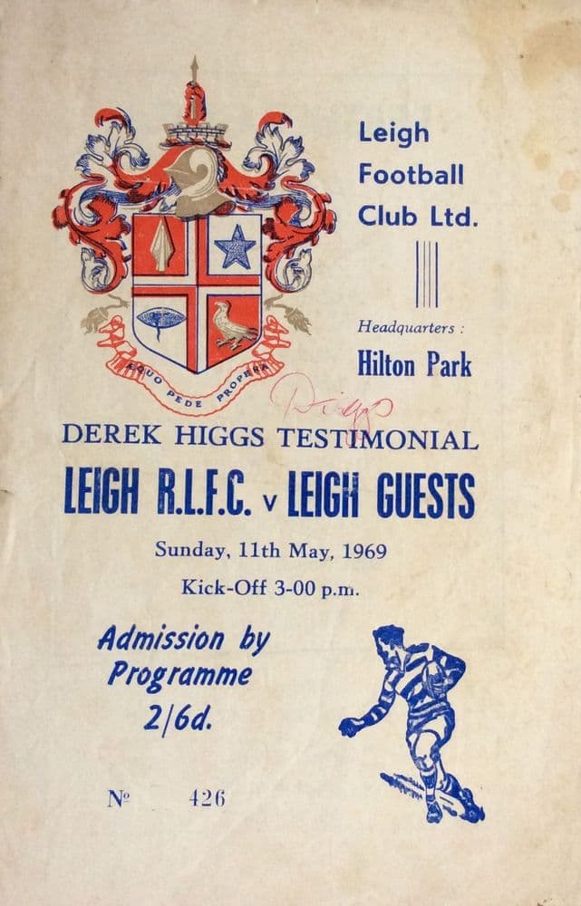 Derek Higgs Testimonial Match SIGNED 1969 May 11th