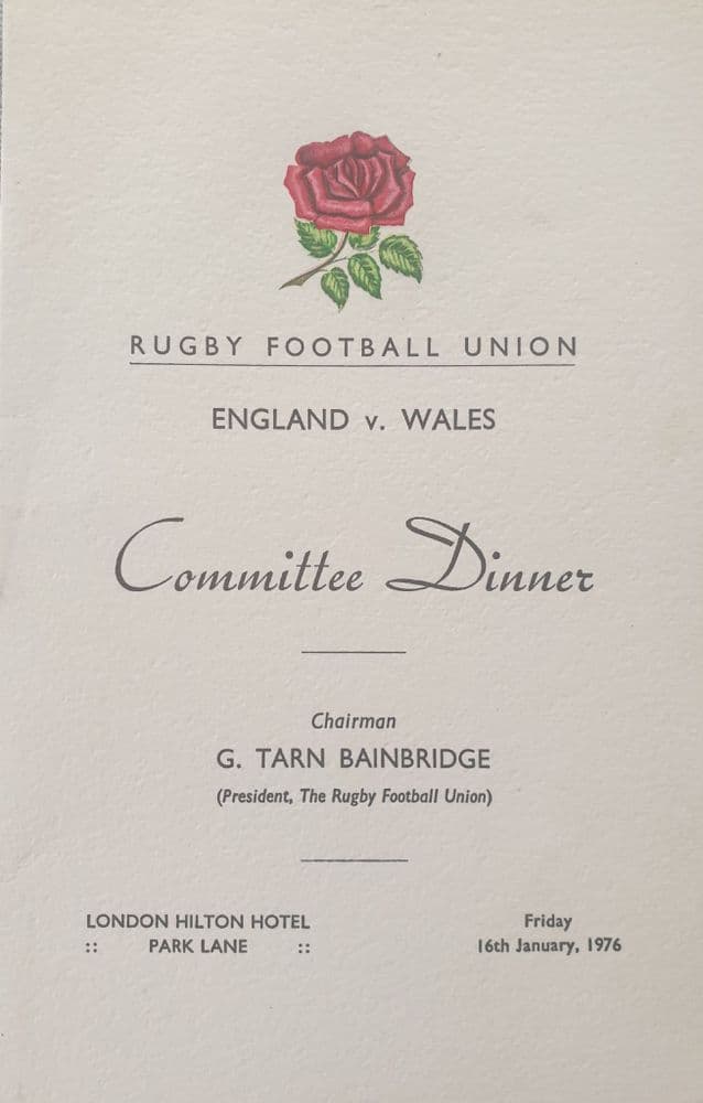 England v Wales Dinner Menu 1976 Jan 16th