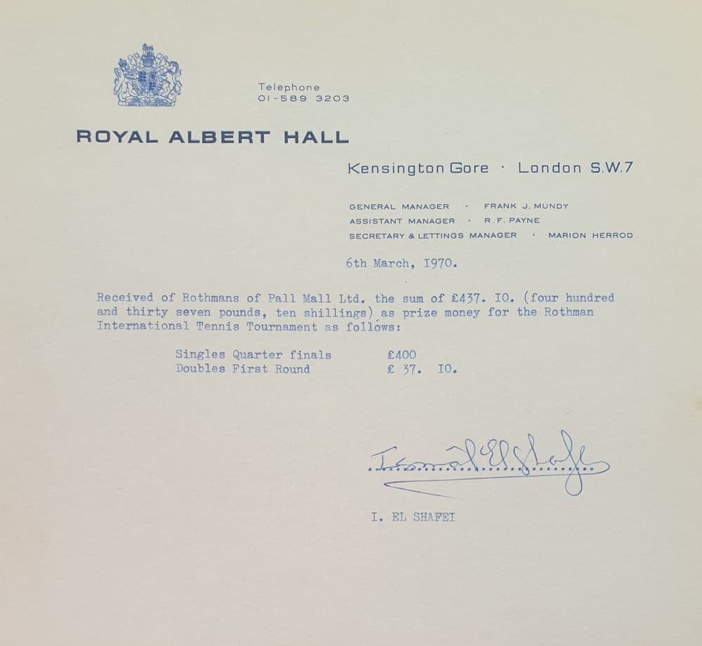 Rothmans International Ismail El Shafei Signature 1970 Mar