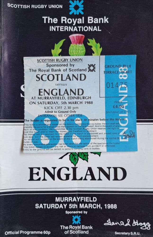 Scotland v England 1988 Mar 5th plus Ticket