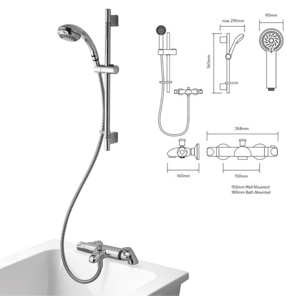 Aqualisa Midas 100 Bath Shower Mixer With 90mm Harmony Head And Kit ...