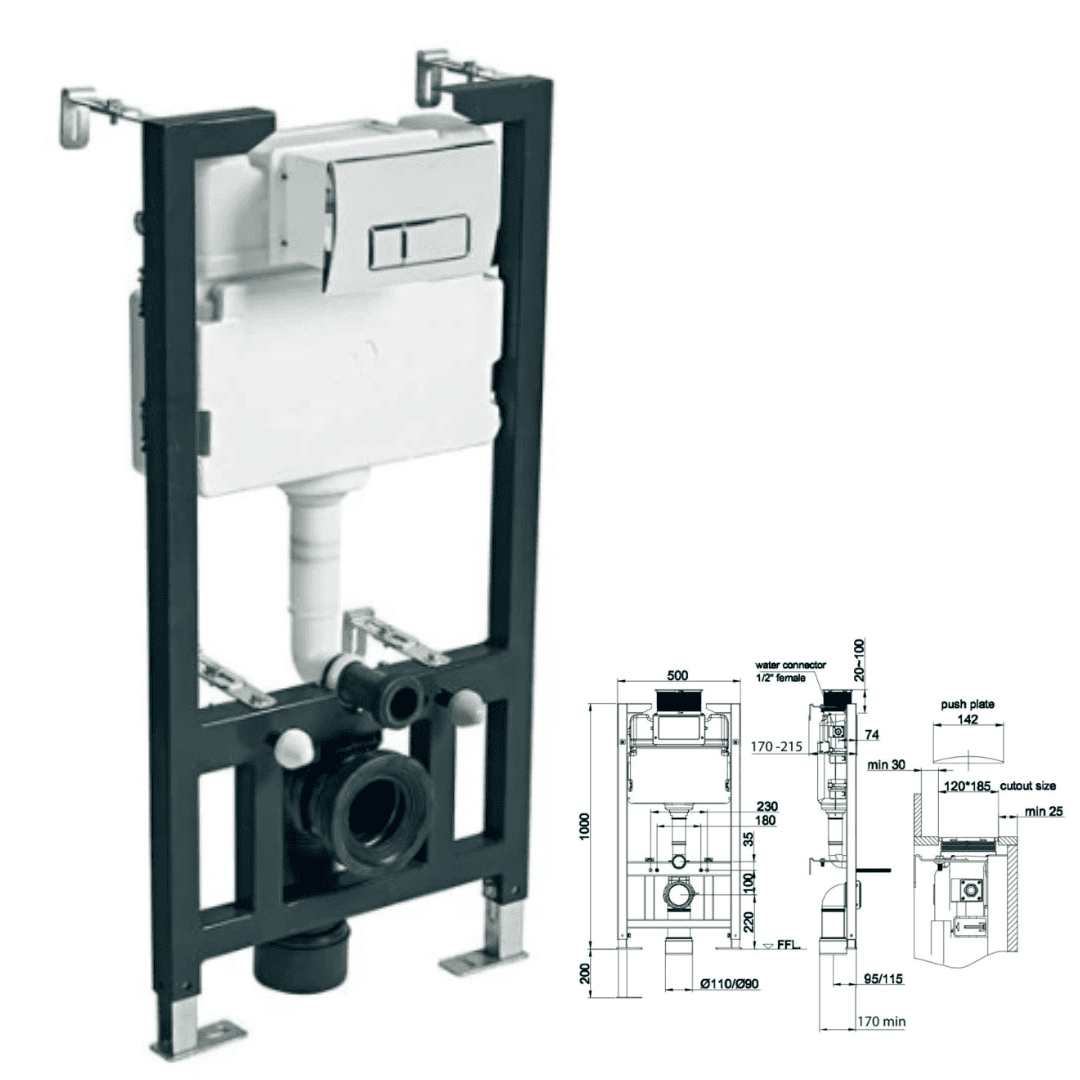 Arley Cyclone WC Frame With Cistern & Flush Plate - Model 237ACYCWCF02