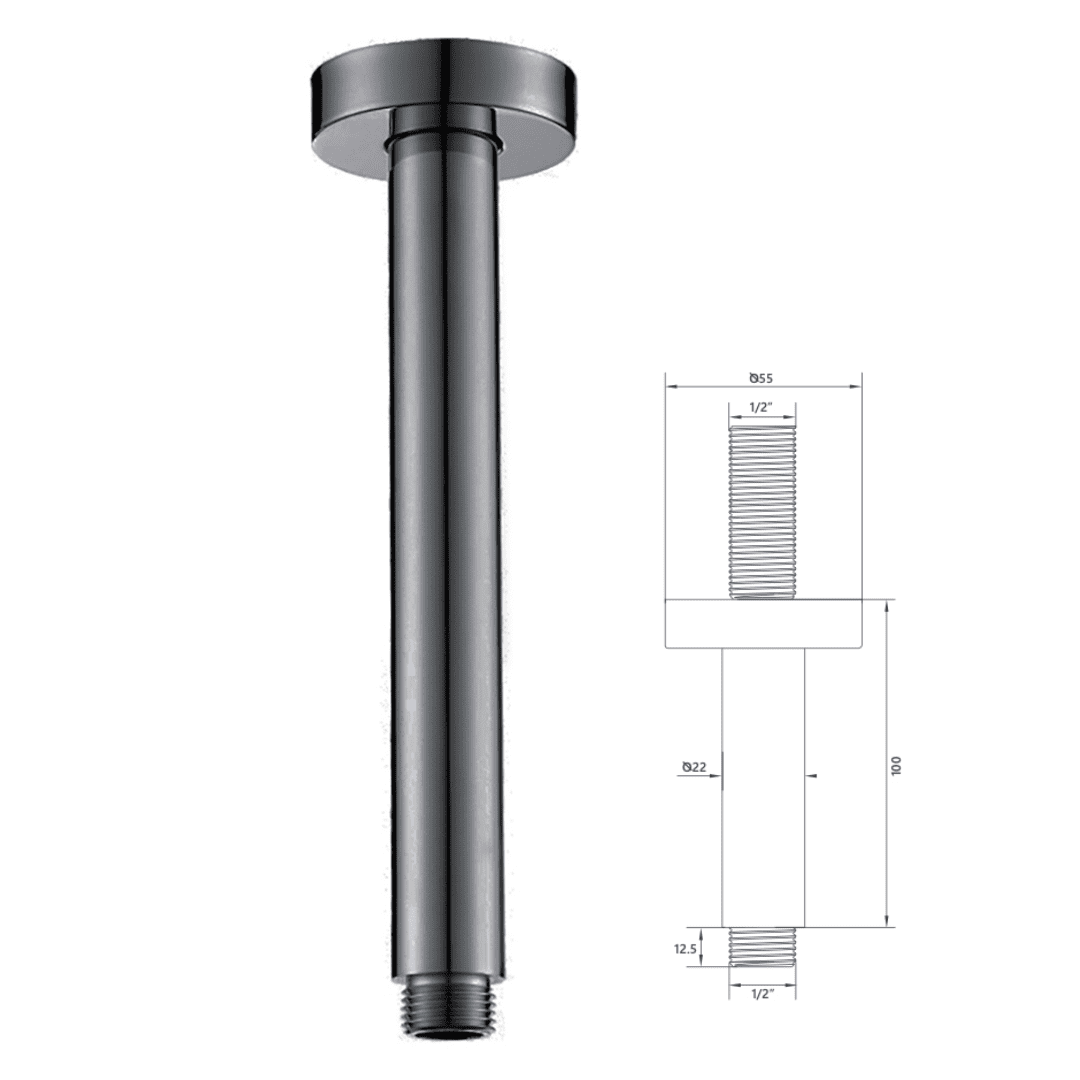 Armera Ceiling Dropper Arm - 100mm - Finished in Brushed Black - Model ...