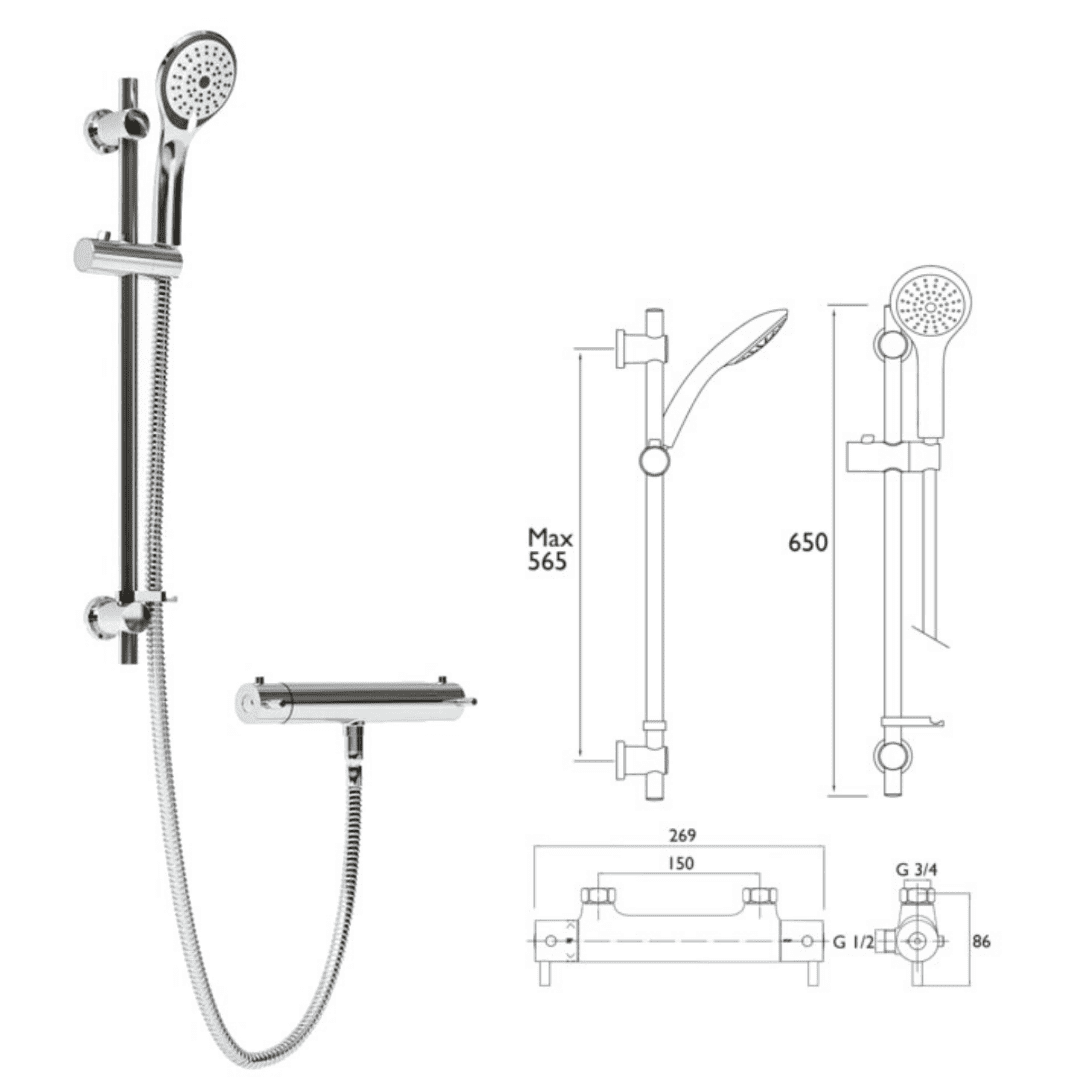 Bristan Prism Cool Touch Bar Mixer With Adjustable Riser Rail - Model ...