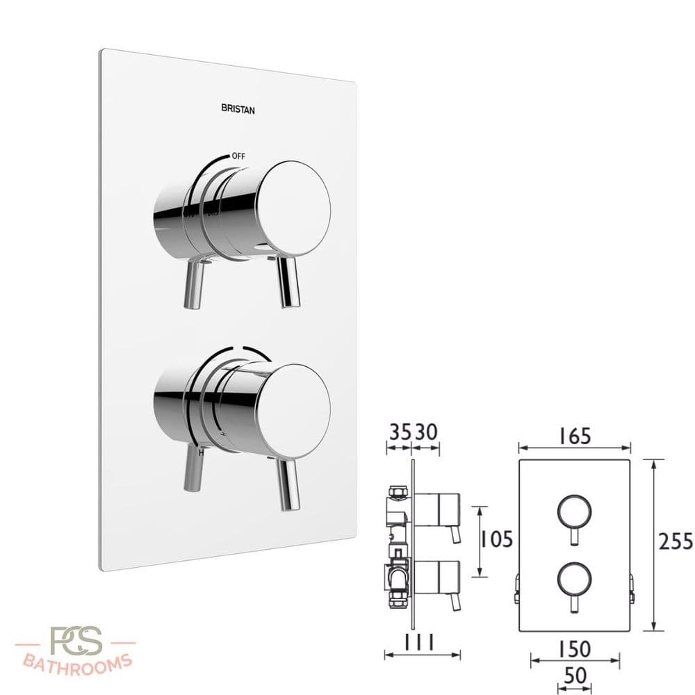 Bristan Prism Thermo Concealed Dual Control Valve - 1 Outlet Model PM2 ...