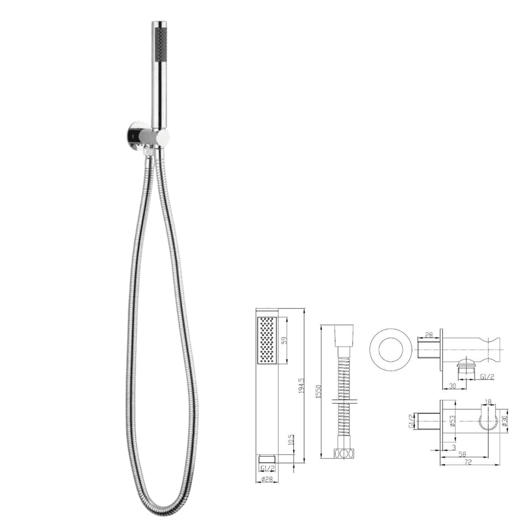 Crosswater Chrome Shower Handset With Wall Outlet And Hose