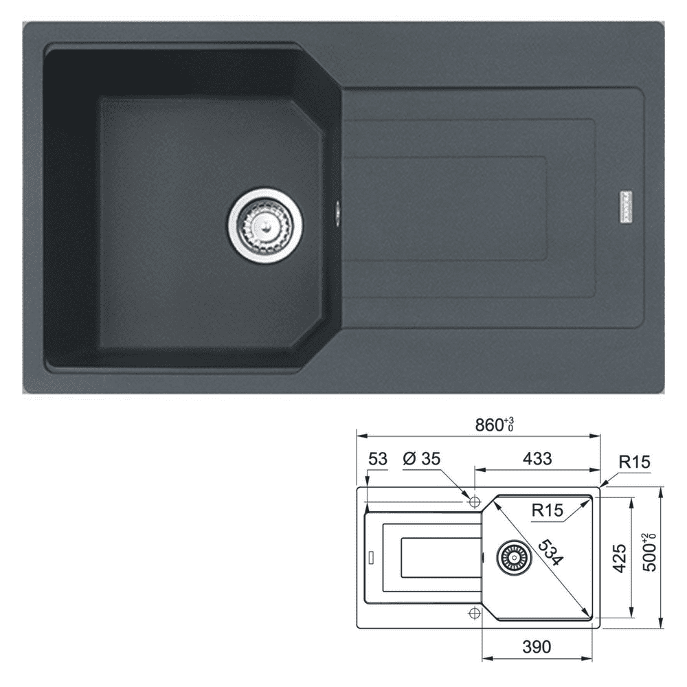 Franke Urban 1B Fragranite Sink In Graphite - Model 114 0605 118