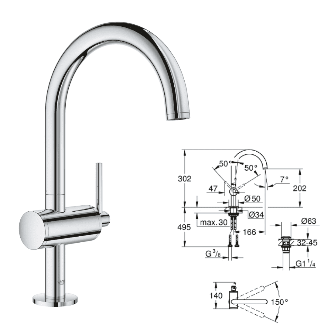 Grohe Atrio Single Lever Basin Mixer With Push Open Waste Set - Model ...