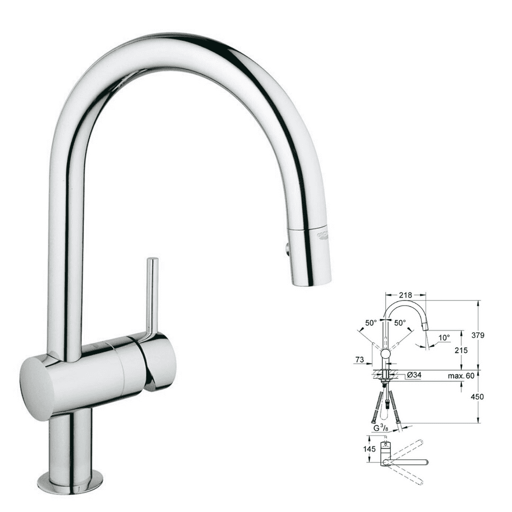 Grohe Minta Monobloc Kitchen Mixer With Pull Out Spout - Model 32321000