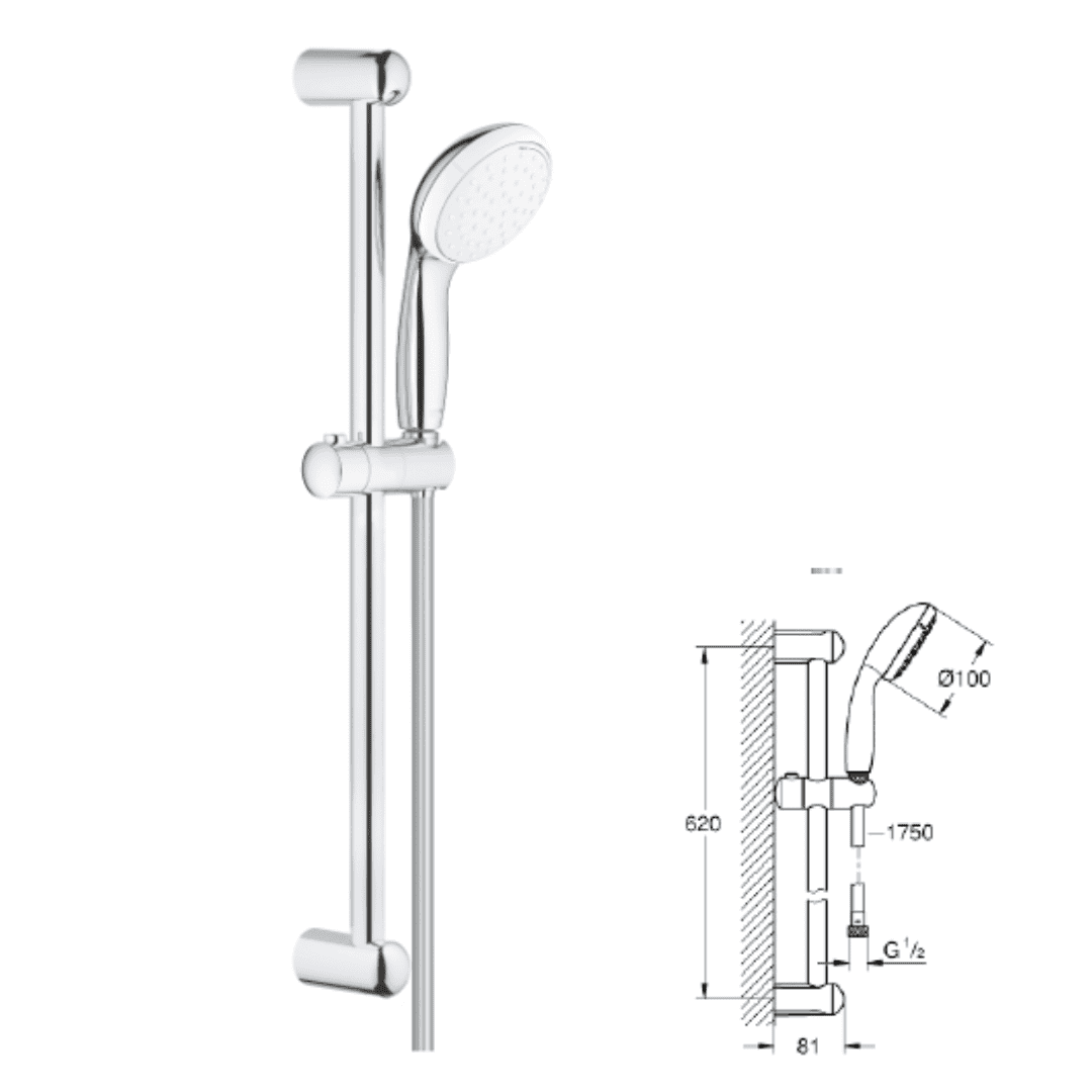 Grohe New Tempesta 100 Shower Rail Set - 2 Sprays In Chrome - Model ...
