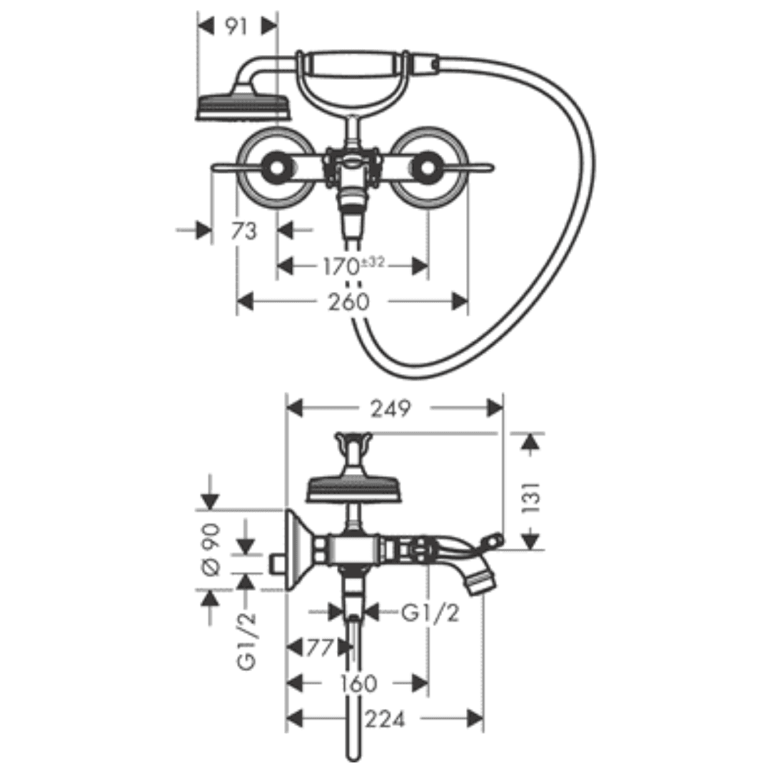 Hansgrohe - Axor Montreux Wall Mounted Bath Shower Mixer - Model 16540000