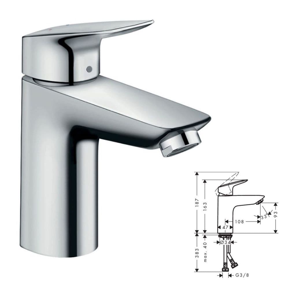 Hansgrohe Logis Basin Mixer 100 - Without Waste - Model Number 71101000