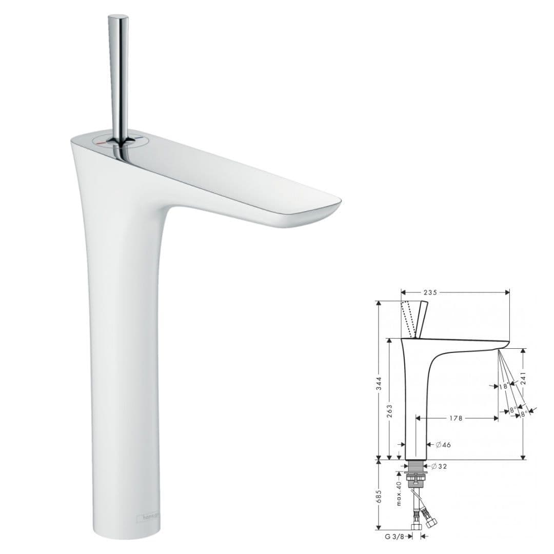 Hansgrohe PuraVida Basin Mixer - High Riser - In White/Chrome - Model ...