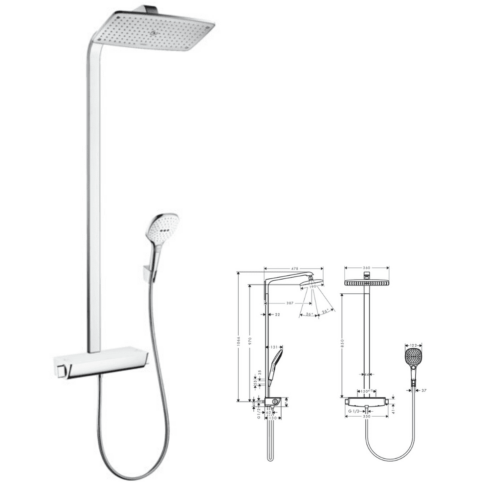 Hansgrohe Raindance Showerpipe 360 1Jet With Thermostatic Shower Mixer ...