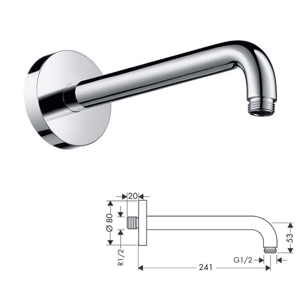 Hansgrohe Shower Arm - 24 1cm - In Chrome - Model 27409000
