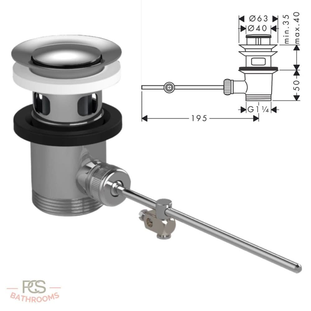 Hansgrohe Waste Set Pop-Up For Basin And Bidet Mixers - Chrome - Model ...