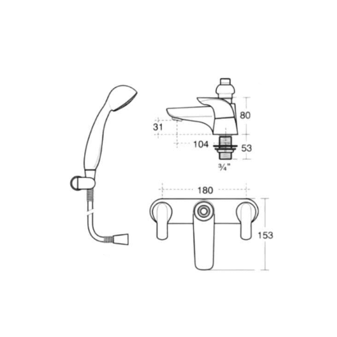 Ideal Standard Ceraplan Bath Shower Mixer - 2TH - Model B7892AA
