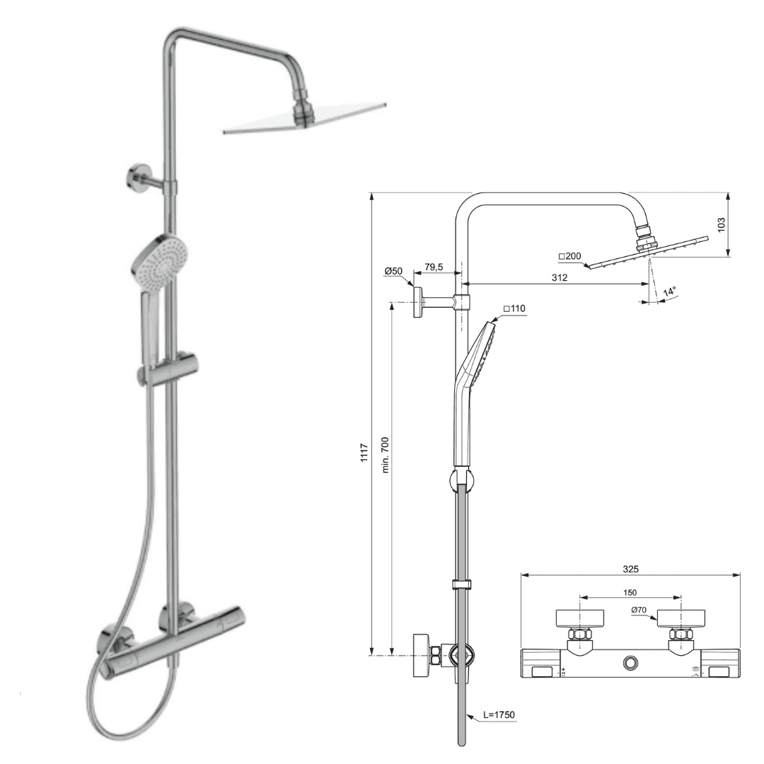 Ideal Standard Ceratherm T100 Exposed Thermostatic Shower System ...