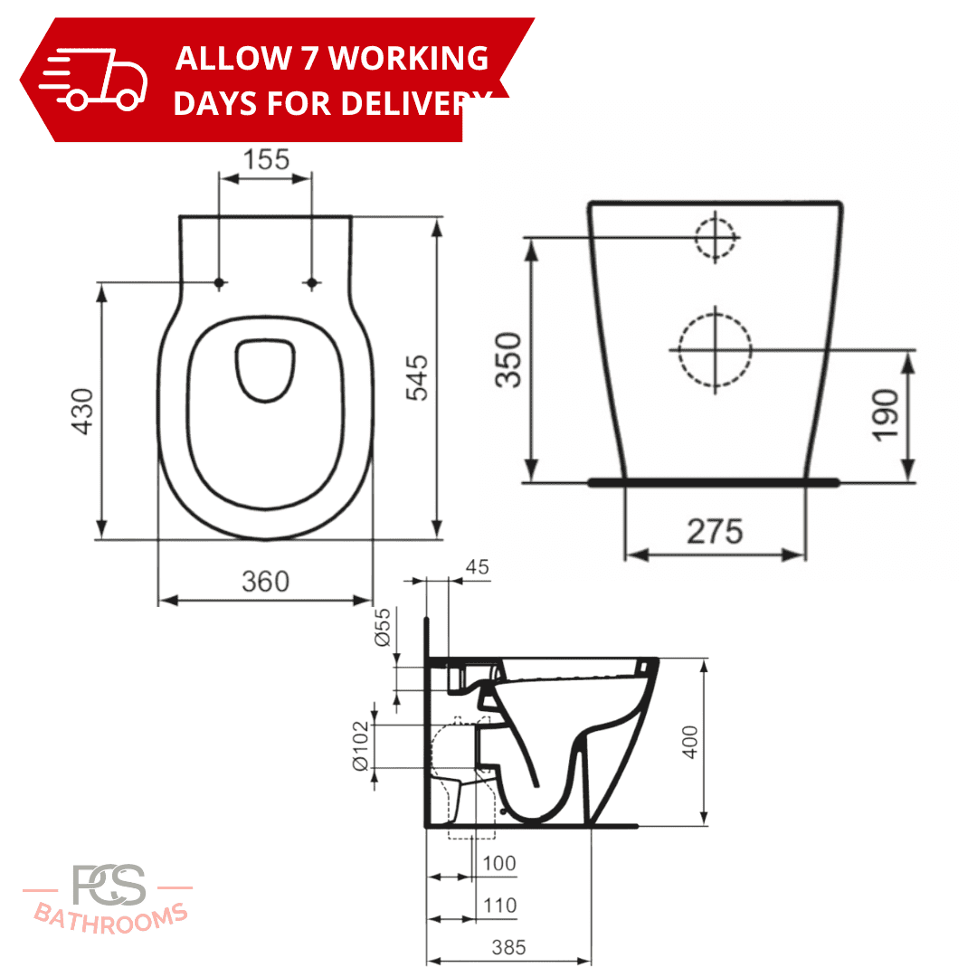Ideal Standard Concept Cube/Arc BTW WC Pan - White - Model E791601