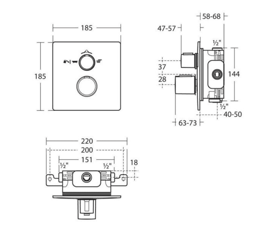 Ideal Standard Easybox Slim Bath Shower Mixer - Square Plate - Model ...