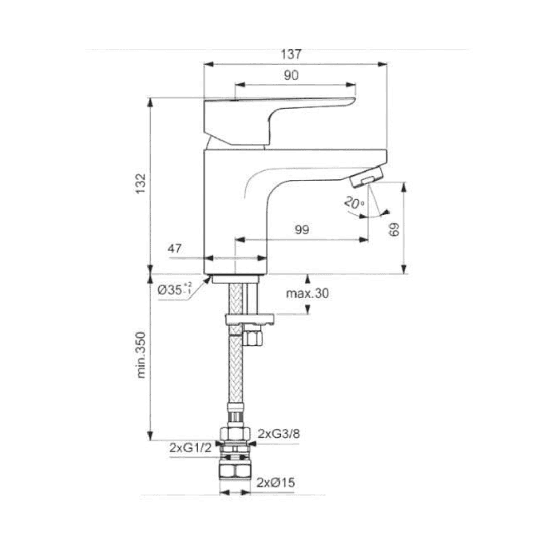 Ideal Standard Tempo Slim Single Lever Basin Mixer without Waste Model ...