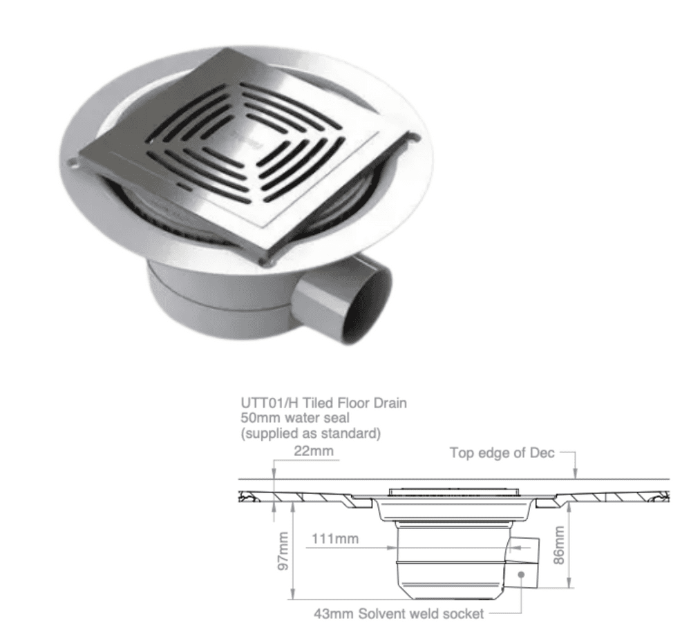 Impey Tiled Floor Waste Gully Stainless Steel Grate Horizontal Outlet ...