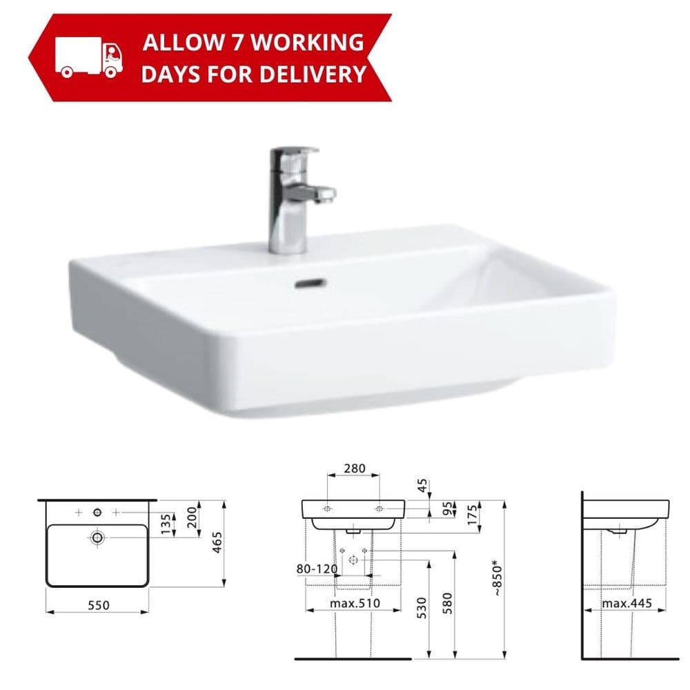 Laufen Pro S Washbasin - 1Taphole - 550Lx 465W x 95H mm In White ...