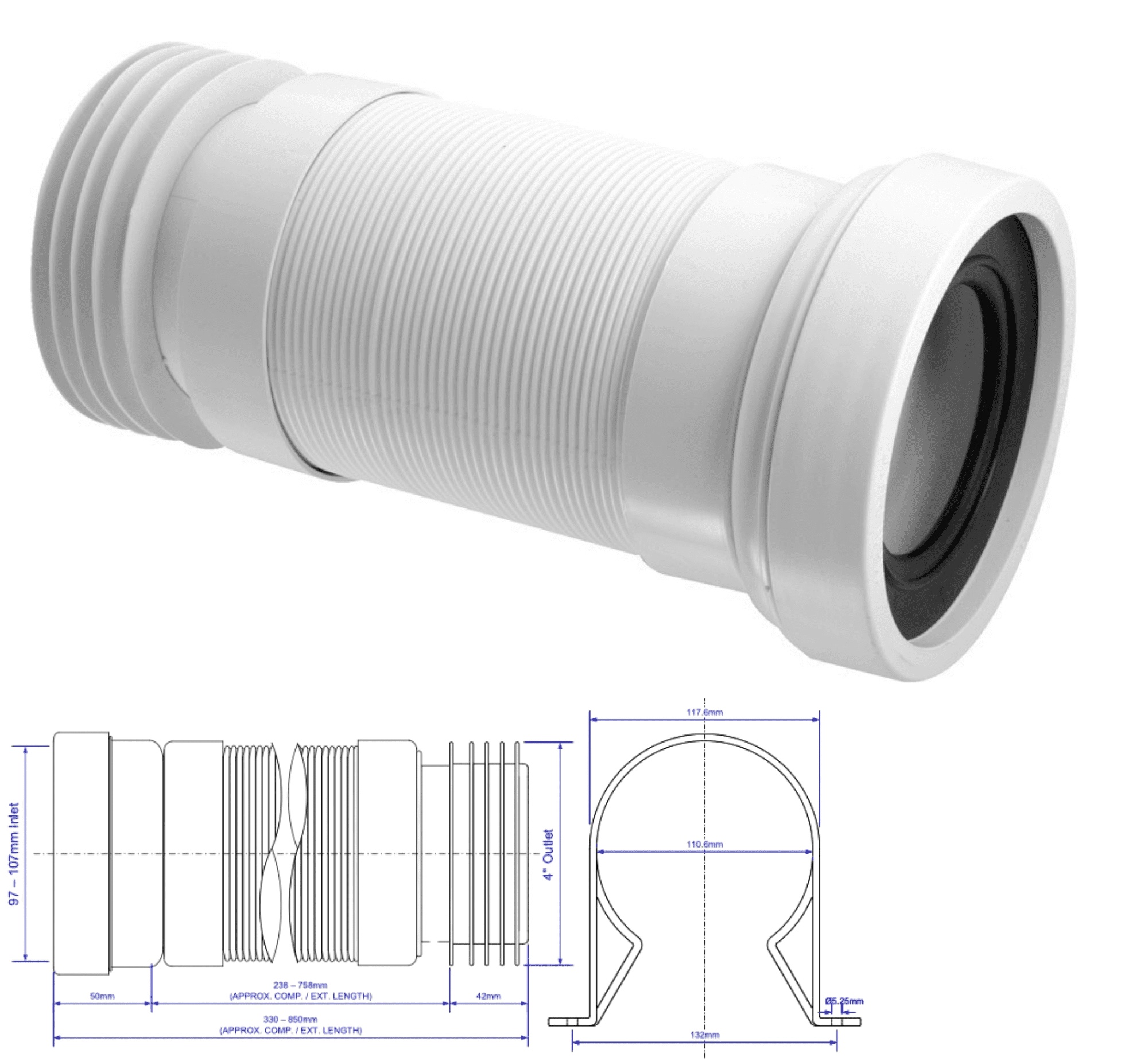 McAlpine Flexible WC Pan Connector Model WC-F118R