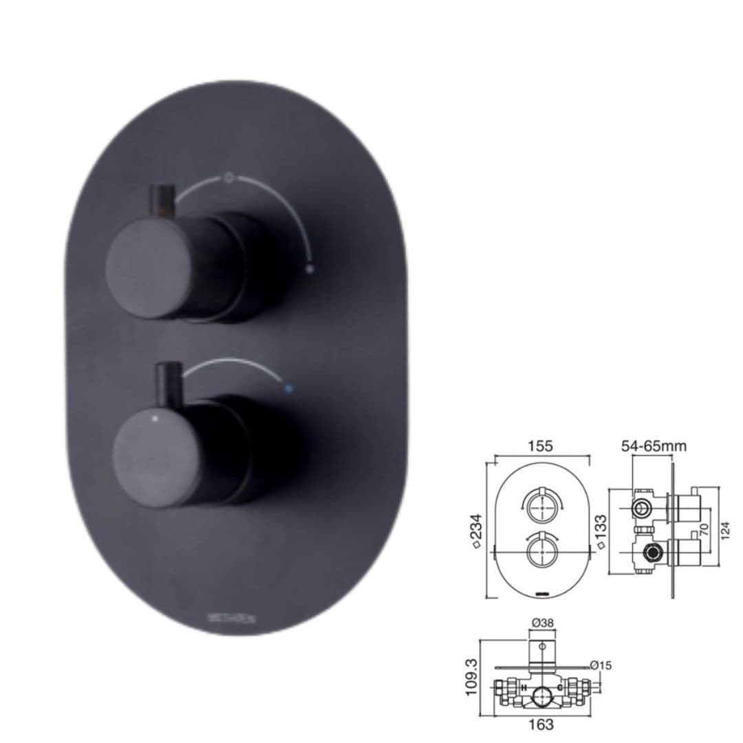 Methven Kaha Concealed T-Static 2 Outlet Valve Set Matt - Black - Model ...