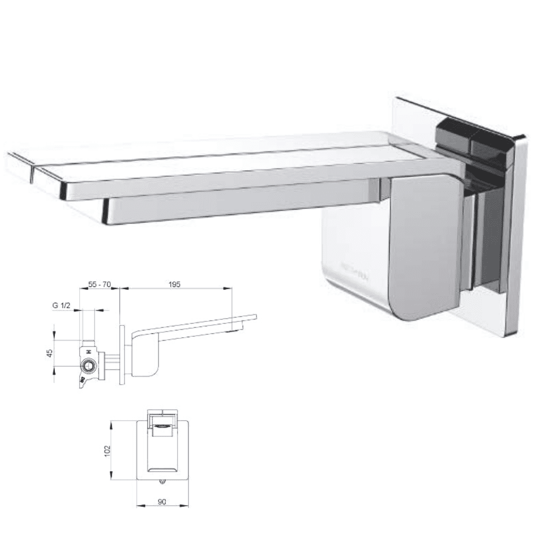 Methven Tahi 2 Lever Wall Mounted Basin Mixer In Chrome - Model TAHI122