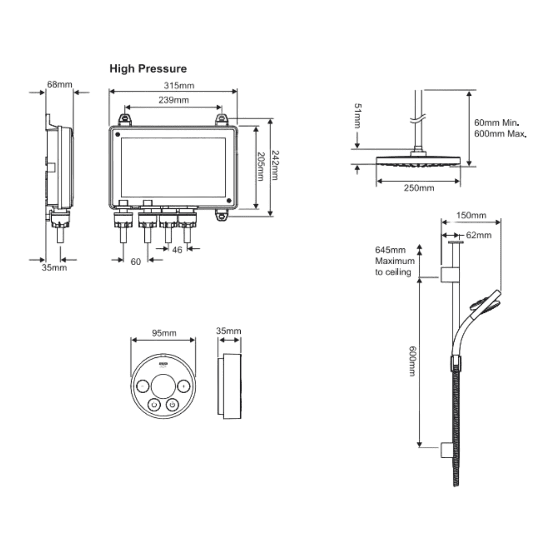 Mira Platinum Dual Shower Rail & Overhead Showers - Ceiling Feed ...