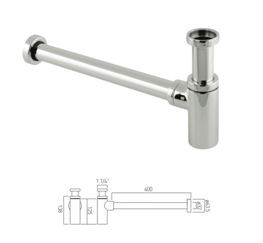 Pex/Vado Luxury Bottle Trap In Chrome Model PEX-461/UK-1 1/4-C/P