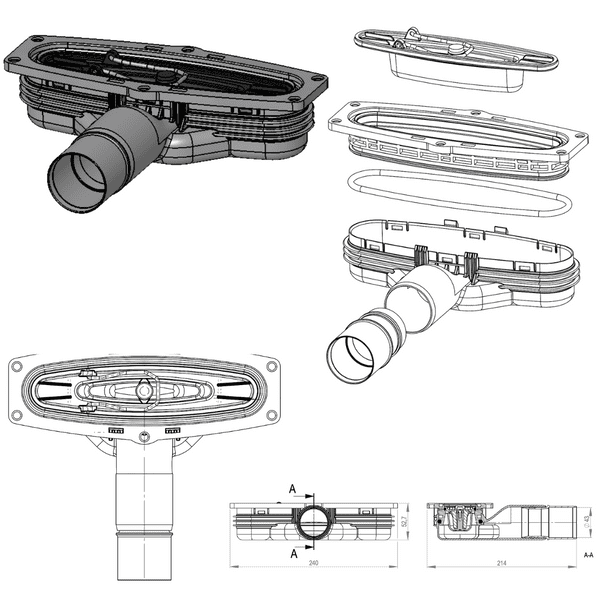 Purus Line/Corner Gully - NOOD Water Trap - Model UK7113724