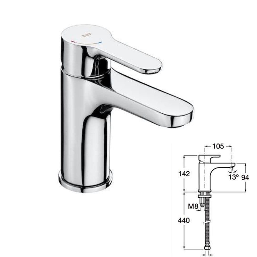 Roca L20 Cold Start Single Lever Smooth Bodied Mono Basin Mixer No ...