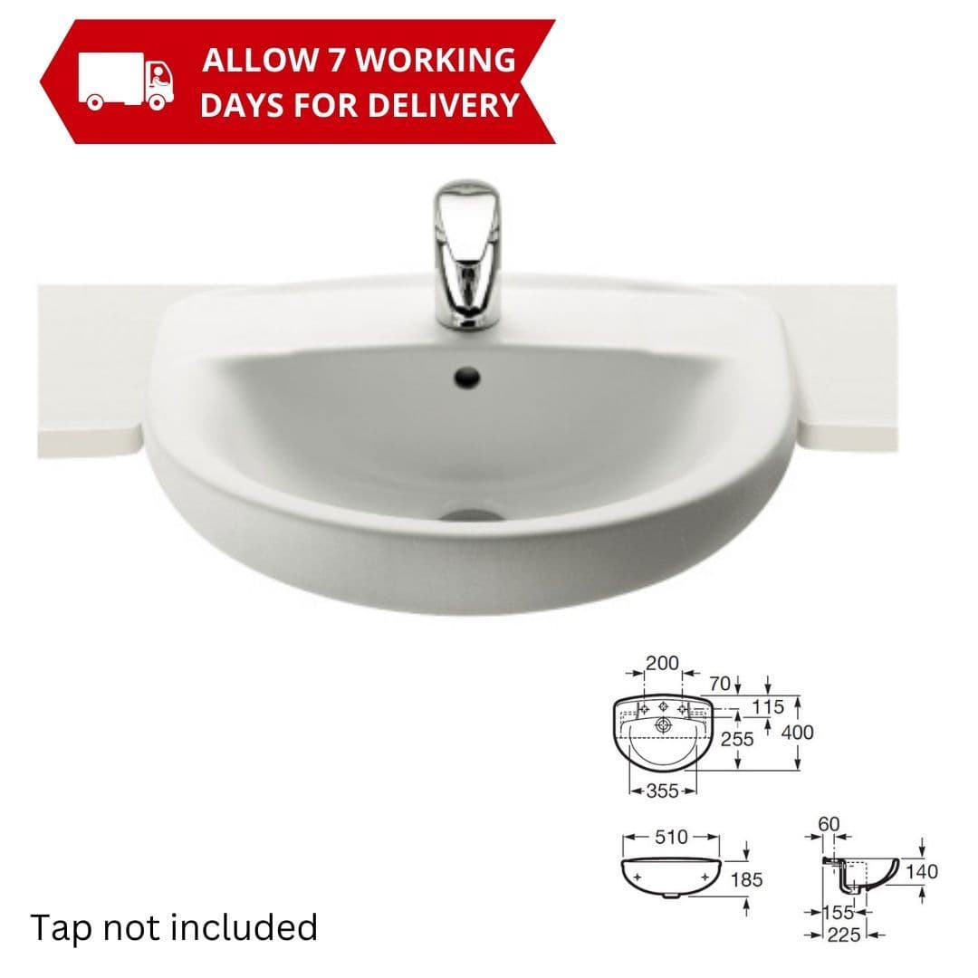 Roca Laura Semi Recessed Basin 510 1 Taphole - White - Model 32739E000