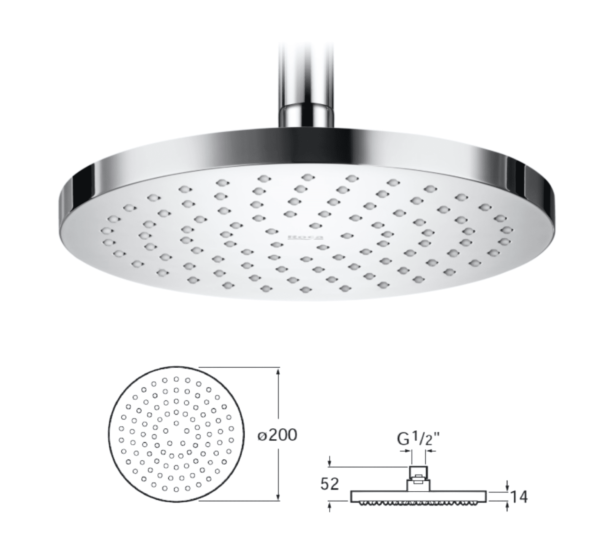Roca Rainsense Round Shower Head 200mm Chrome Model A5B2150C00