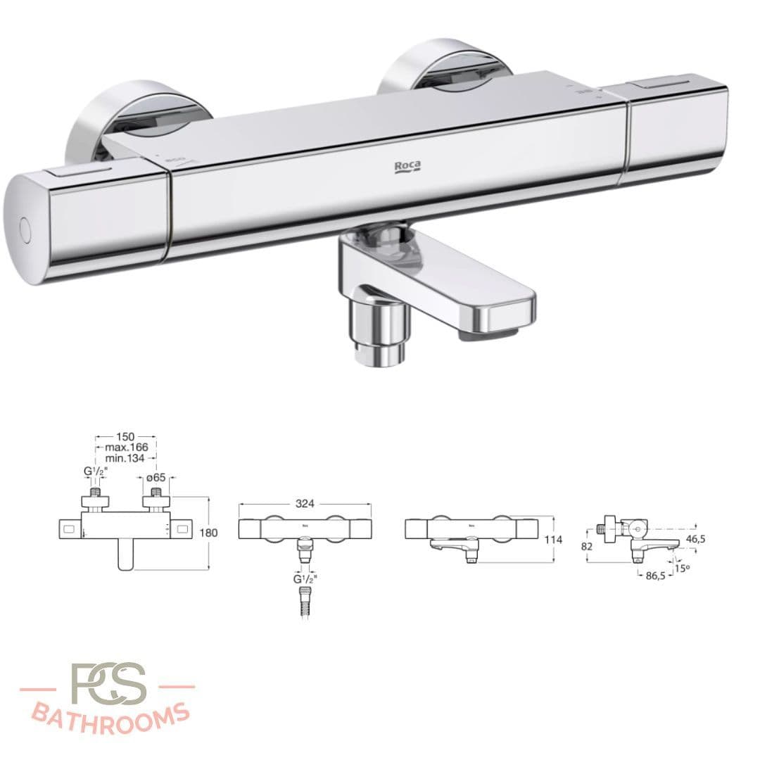 Roca T-1000 Wall-Mounted Thermostatic Bath-Shower Mixer With Handset ...