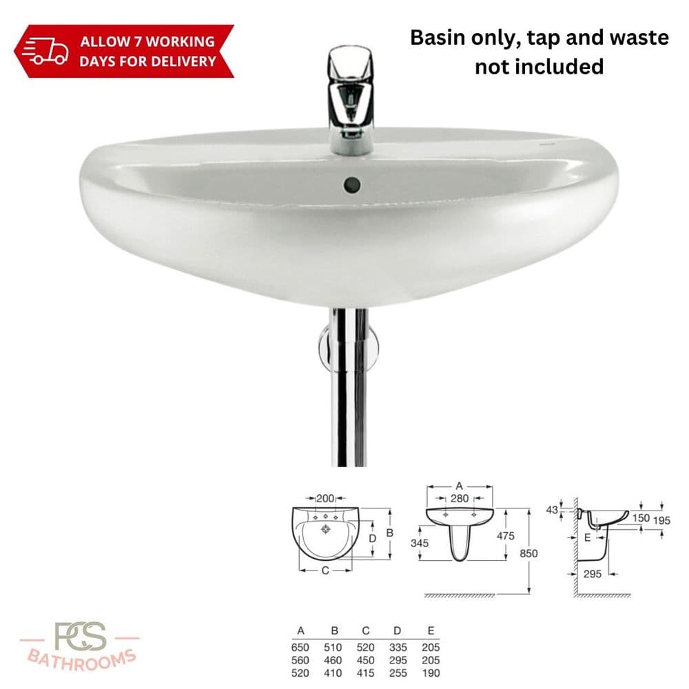 Roca Valor Basin - 560 X 460 X 195MM - 1 Tap Hole White - Model Z814721124